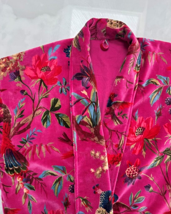 Hot Pink Paradise velvet Kimono